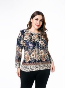 Wholesale Floral Printed Plus Size Top With Neckline Strings ...